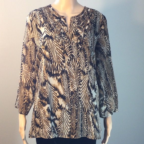 JM Collection | Tops | Jm Collection Abstractprint Tan Black Cream ...